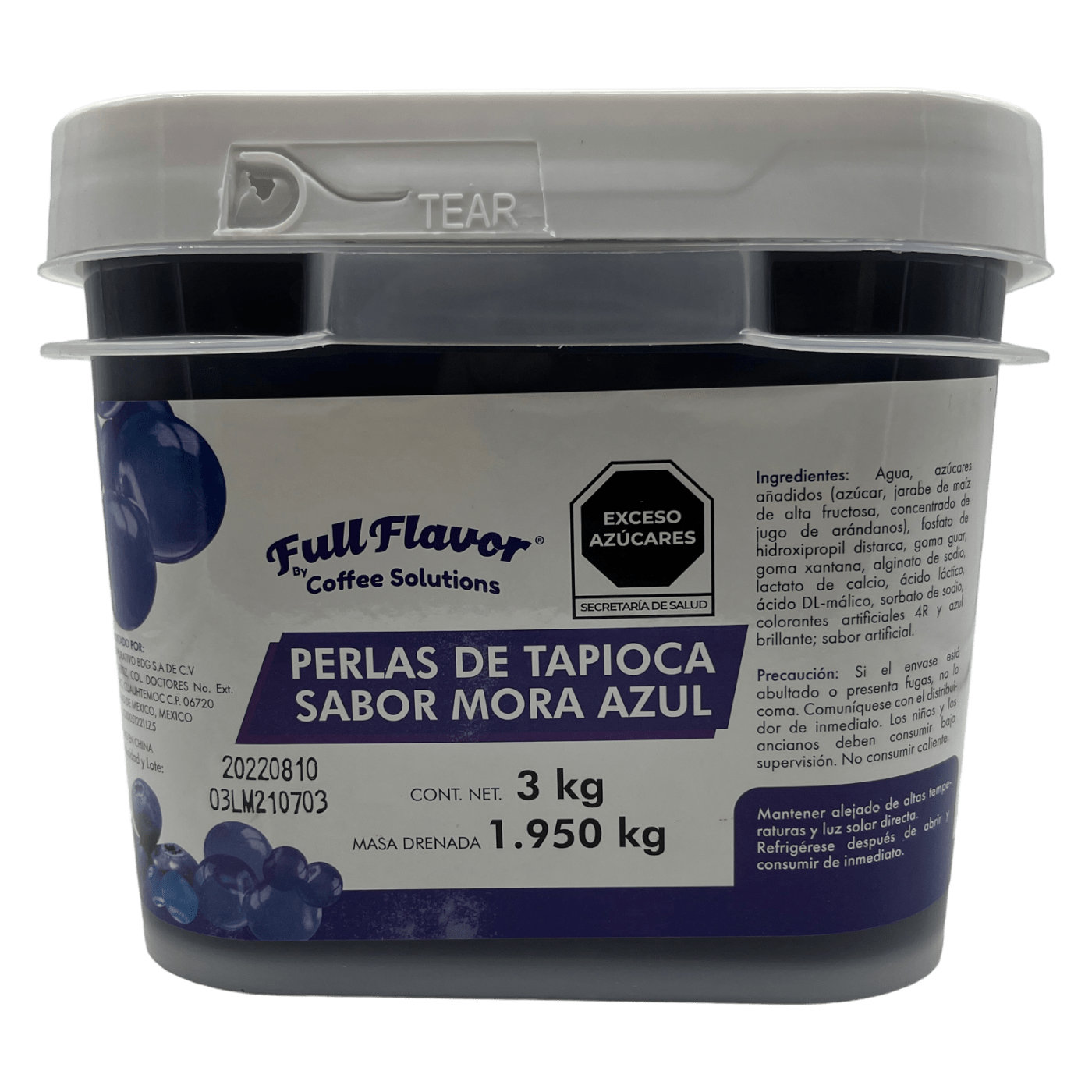 PERLAS EXPLOSIVAS SABOR MORA AZUL, BOTE DE 3 KILOS
