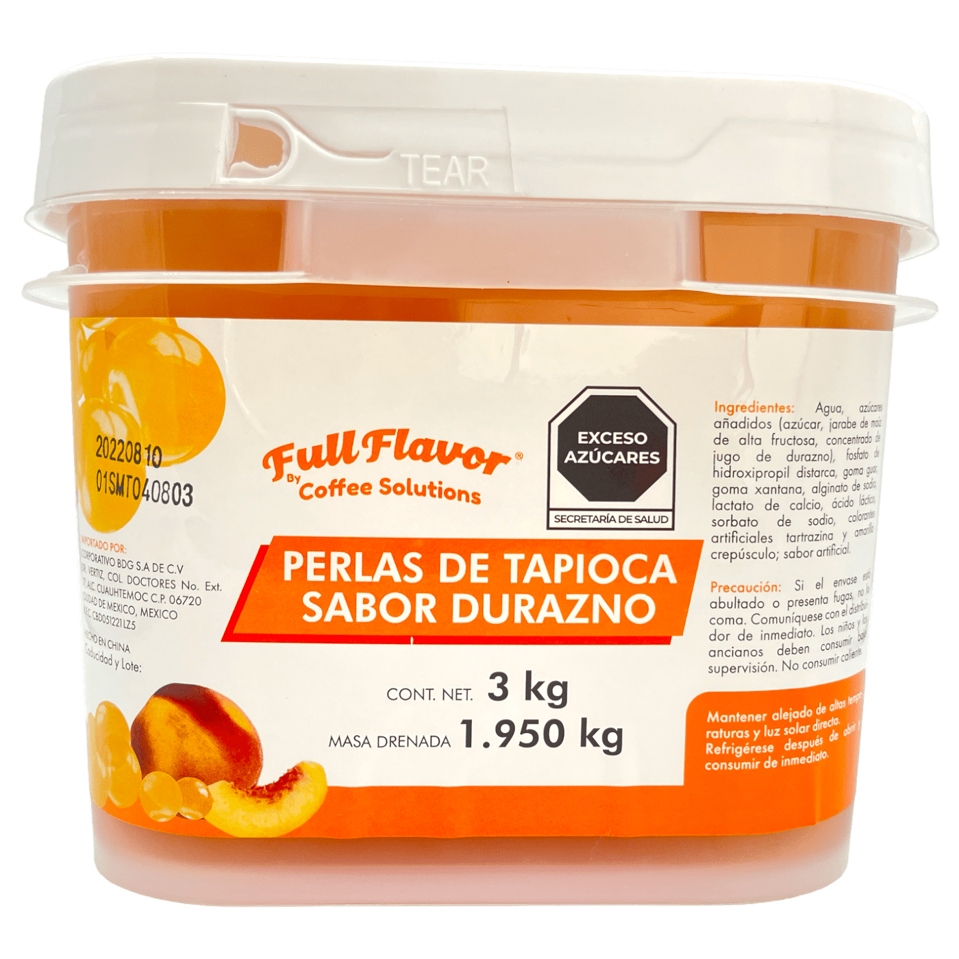 PERLAS EXPLOSIVAS SABOR DURAZNO, BOTE DE 3 KILOS