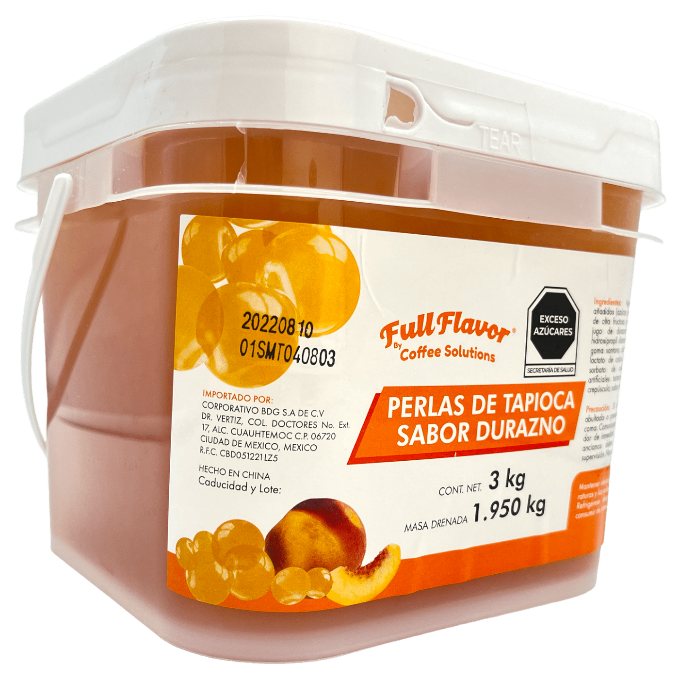 PERLAS EXPLOSIVAS SABOR DURAZNO, BOTE DE 3 KILOS